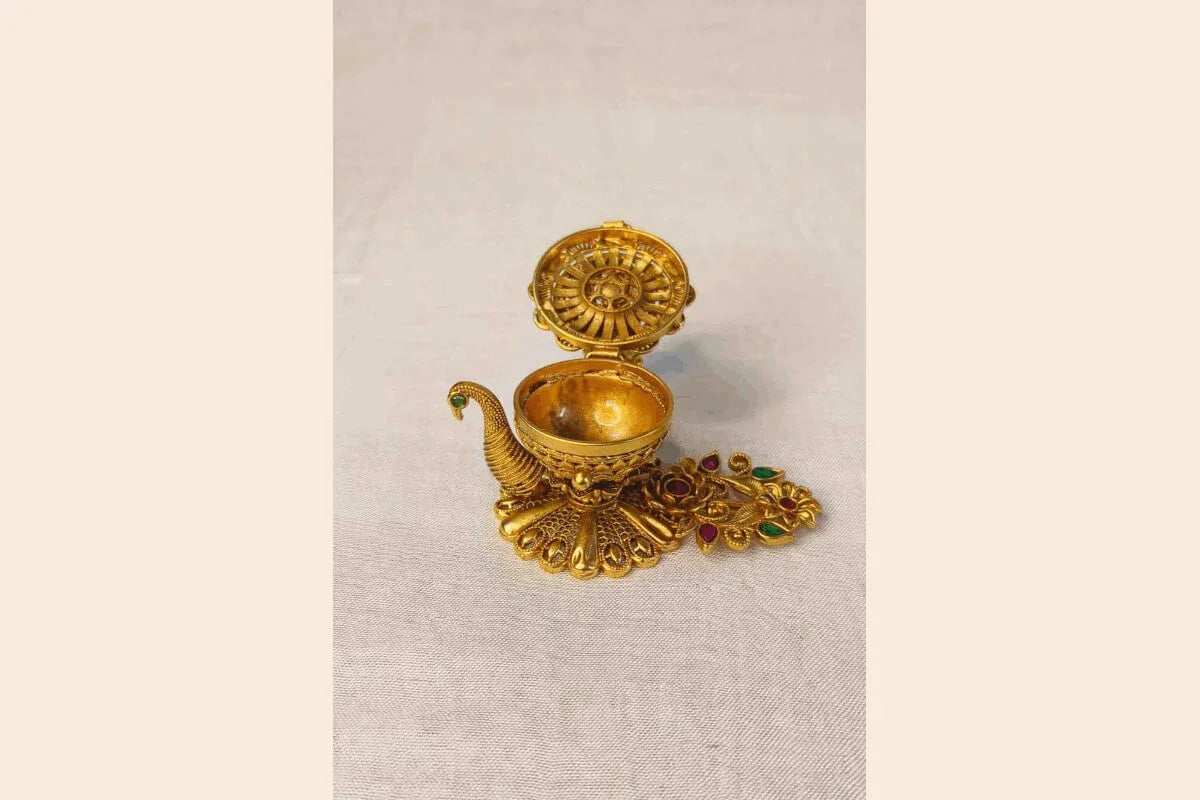 Brass Matte Lakshmi Kumkum Box – Puja Celebrations